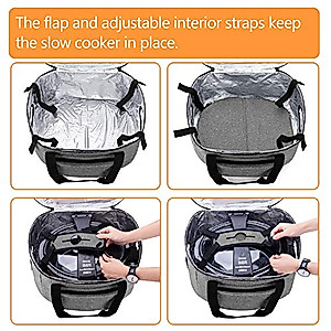 Luxja Double Layers Slow Cooker Bag (with a Bottom Pad and Lid Fasten Straps), Insulated Slow Cooker Carrier Fits for Most 6-8 Quart Oval Slow Cooker, Gray (Bag Only)