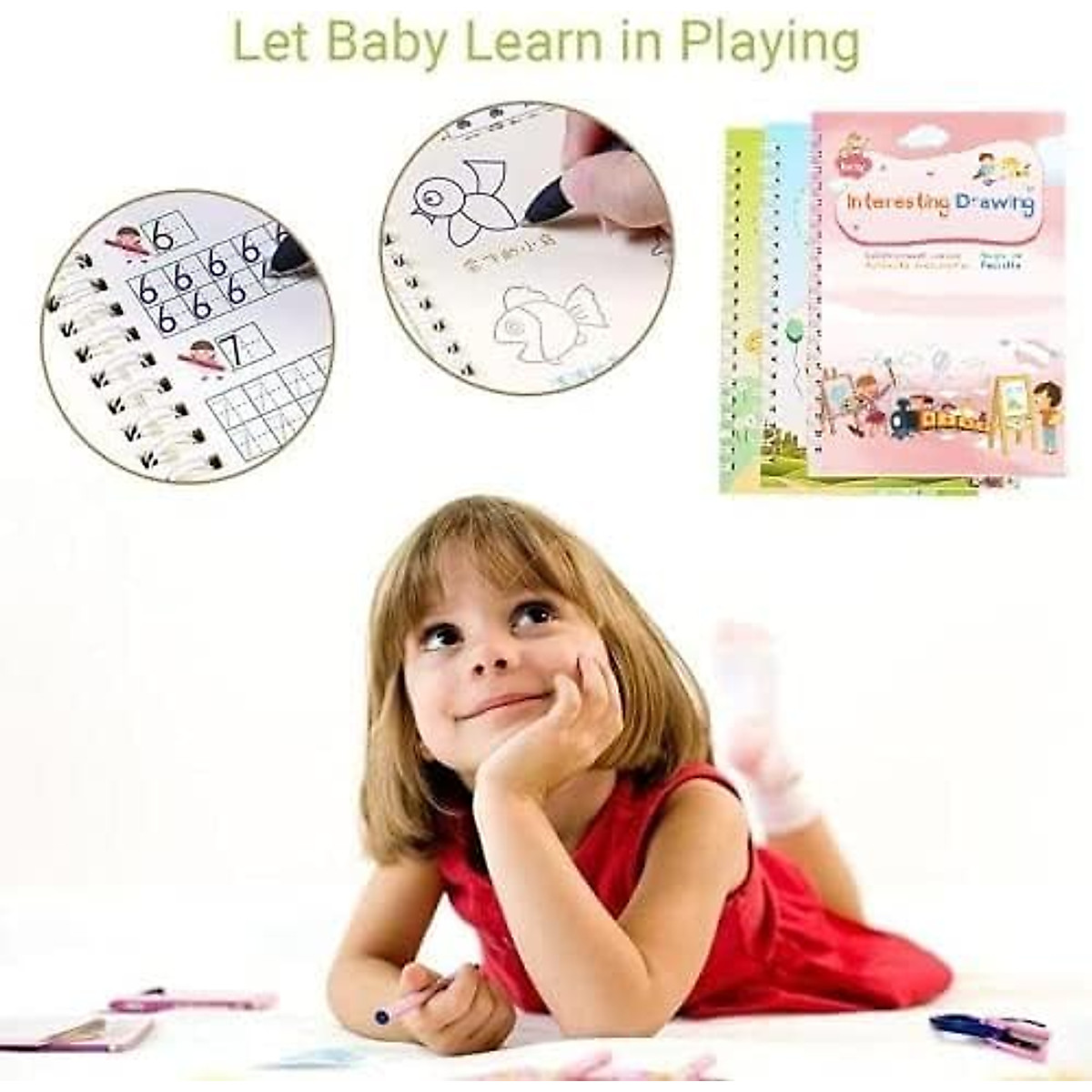 Magic Ink Copybooks for Kids Reusable Handwriting Workbooks for Preschools Grooves Template Design and Handwriting Aid Magic Practice Copybook for Kids The Print Writing (ENLARGED-Version 4books+Pens)