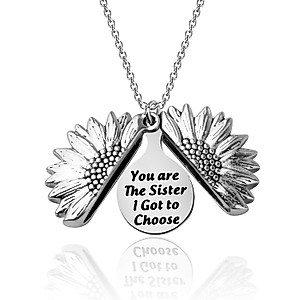 LQRI Sister Gift from Sister Best Friend Sunflower Necklace You Are The Sister I Got to Choose Sunflower Pendent Necklace（silver