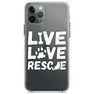 DistinctInk Clear Shockproof Hybrid Case for iPhone 13 (6.1" Screen) - TPU Bumper, Acrylic Back, Tempered Glass Screen Protector - Live Love Rescue - Dog Paw