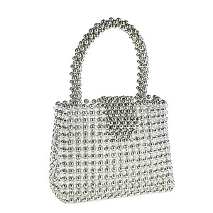 YUSHINY Women Acrylic Beaded Evening Tote Medium HandBag with Pull-on Closure for Wedding Party (Silver&Transparent)