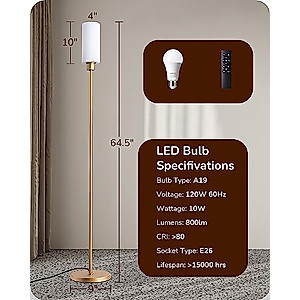EDISHINE LED Corner Floor Lamp with Glass Lampshade, Modern Dimmable Lamp with Remote, 5 CCT, 65" Tall Standing Light for Living Room, Bedroom, Office, Bulb Included (Gold)