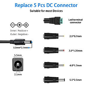 100V-240V to 24V 1A AC/DC Switching Power Supply Adapter with 5 Selectable Adapter Plugs