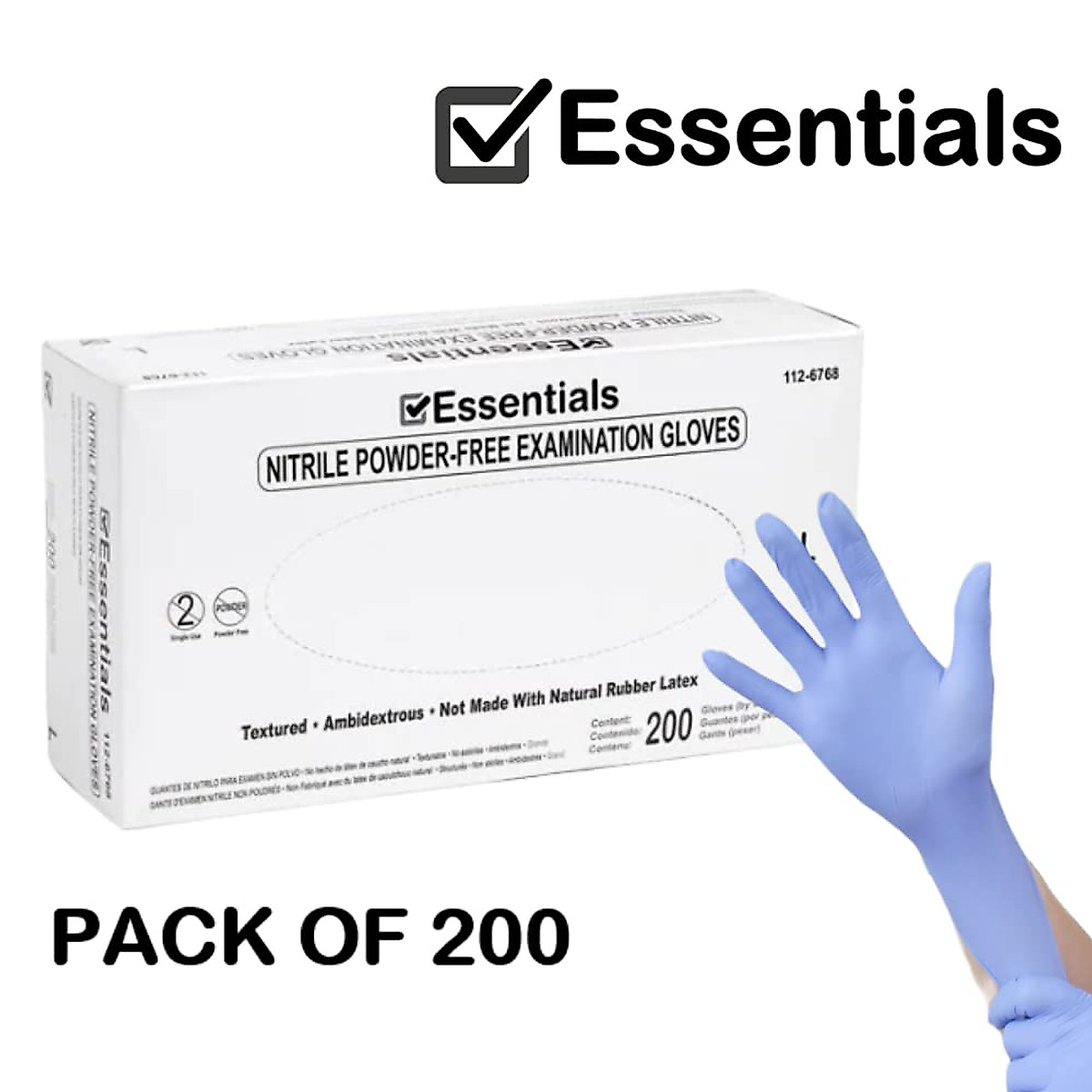 Essentials Healthcare Products Nitrile Powder-Free Examination Gloves; Box of 200 Exam Gloves, Latex-Free, Periwinkle (X-Small)