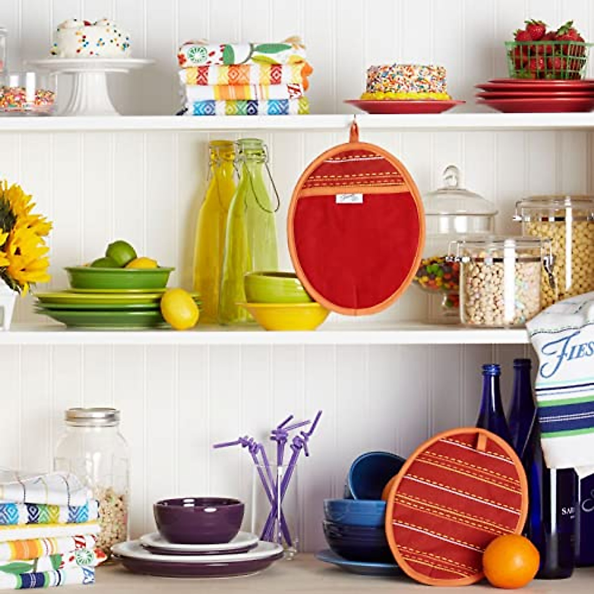 Fiesta Sierra Pot Holder 2-Pack Set, Red/Orange/Yellow, 8"x10" Oval