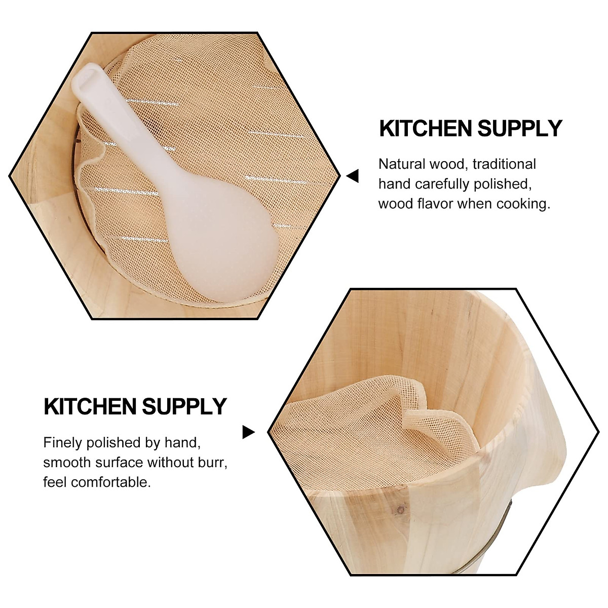 BESTonZON Bamboo Handmade Rice Bucket Rice Steamed Bucket with Lid Rice Steamer Baskets Rice Barrel Wooden Wood Cooking Steamer Dumpling Steamer Basket