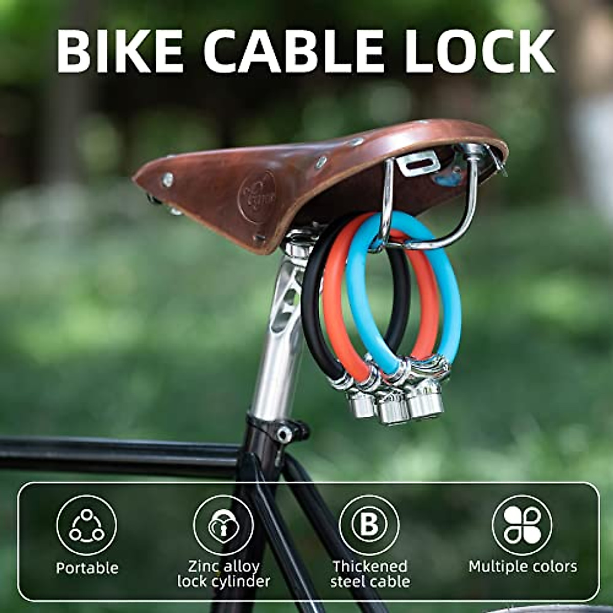 ROCKBROS Bike Cable Lock Portable Bicycle Lock Anti Theft Cable Lock for Bicycle Security Cycling Cable Lock with 2 Keys Road Mountain Bike Lock