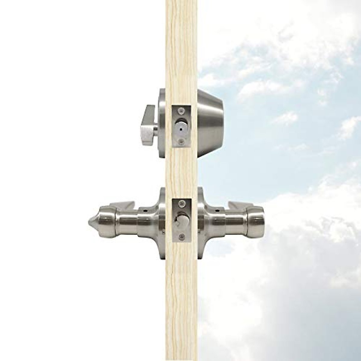 Satin Nickel Keyed-Alike Door Levers and Single Cylinder Deadbolts Combination Sets Front Door Locksets, with Same Key, Locking Handle with Deadbolt Same Key, 2Pack
