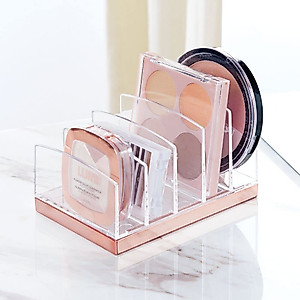 mDesign Plastic Makeup Organizer for Bathroom Countertops, Vanities, Cabinets: Cosmetics Storage Solution for - Eyeshadow Palettes, Contour Kits - 5 Sections - Lumiere Collection - Clear/Rose Gold