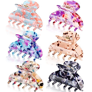 WILLBOND 6 Pieces Medium Hair Claw Clips for Thin Hair 2.6 Inch Tortoise Shell Clip Banana Jaw Hairpin French Style Barrettes Head Accessories for Women Girls(Cute Patterns)
