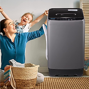 KRIB BLING 17.7 lbs Full Automatic Washing Machine with LED Display Compact Washing Machine with Drain Dump, 10 Wash Programs and 8 Water Levels Ideal for Dorms, Apartments, RV, Grey