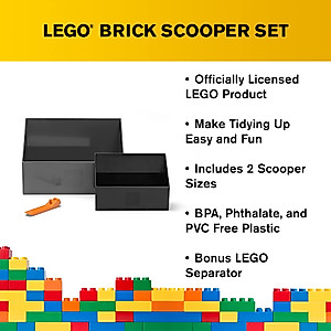 Room Copenhagen LEGO Brick Scooper Set - Easy Clean Up for Building Blocks and Other Toys - 1 Large Dark Stone Gray Scoop 7.63 x 5.19in and 1 Small Black Scoop 5.07 x 3.46in - Includes Brick Separator