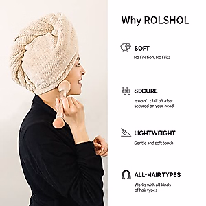 ROLSHOL Extra Large 4 Pack Microfiber Hair Towel Wrap for Women Super Absorbent & Quick Dry Hair Drying Towels with Button, Hair Turbans for Curly Hair Long & Short Hair - Anti-Frizz