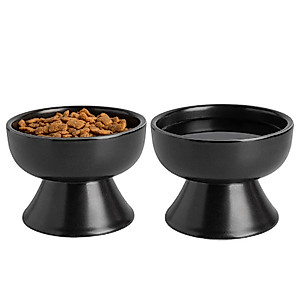 KITCHENLESTAR Small Ceramic Cat Bowls, Elevated Food or Water Bowls, Stress Free, Backflow Prevention, Suitable for Small Pets，Dishwasher and Microwave Safe (Black)