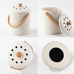 Kitchen Compost Bin, LALASTAR Countertop Compost Bin with Lid, Made of Sustainable Bamboo Fiber, Odorless Kitchen Compost Bucket, 1 Gallon, Cream