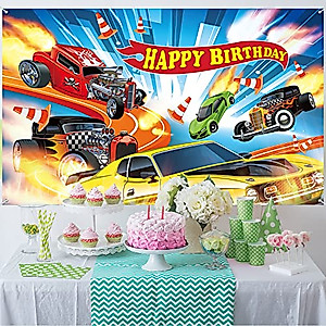 Hot Car Birthday Party Decorations Hot Race Car Birthday Party Backdrop Banner Background for Boys Birthday Supplies Racing Car Signs for Indoor Outdoor Birthday Party Decorations Supplies