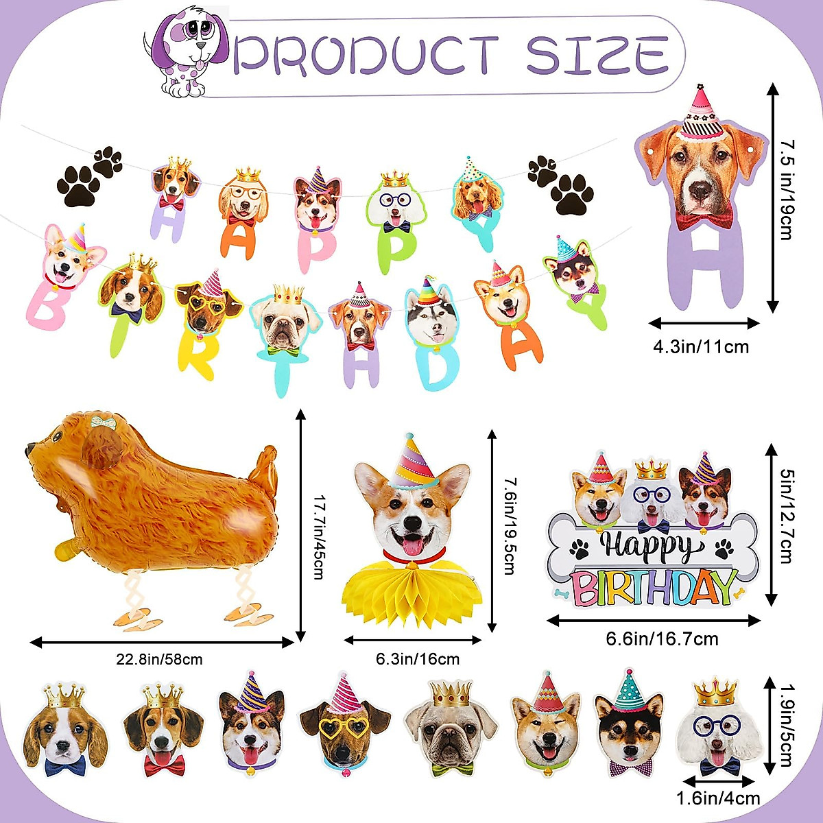 39 Pcs Dog Birthday Decorations Dog Birthday Party Supplies Puppy Party Favors, 2 Pcs Happy Birthday Banner 3 Pcs Birthday Honeycombs 9 Pcs Dog Balloons and 25 Pcs Cupcake Toppers for Kid Dog Lover