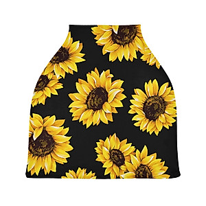 WELLDAY Baby Car Seat Covers Black Sunflower Stretchy Breastfeeding Scarf Breathable Infant Carseat Canopy Nursing Covers Multi Use for Stroller High Chair Shopping Cart Boys and Girls