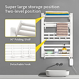 Tonyang.lee Towel Warmer Rack,Towel Warmers for Bathroom,Heated Towel Rack 1-8Hour Timer & 45°-65° Temperature Adjustments, Heated Top Shelf 90° Folding,White