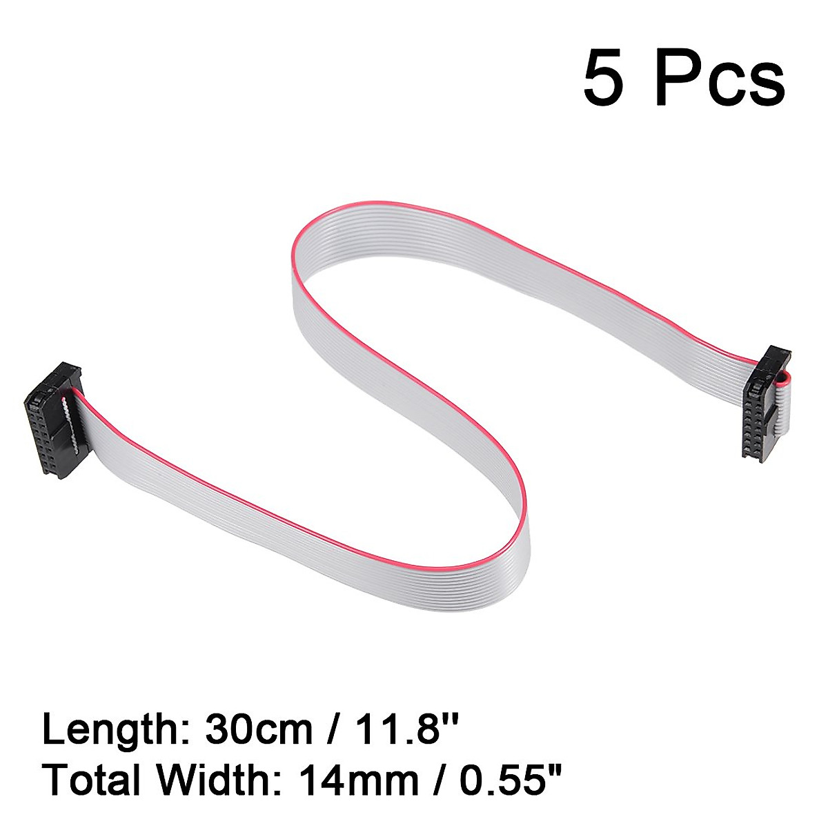 uxcell IDC 14 Pins Connector Flat Ribbon Cable Female Connector Length 30cm 2mm Pitch,5pcs