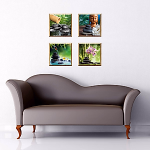 3D-Mirage 4 PC Pack Art Magic Peel and Stick 3D Vinyl Removable Wall Sticker Decals DIY Sticky Backsplash, Zen Garden Stone 4008-MI