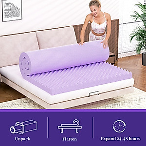 BlissTrends 3 Inch Memory Foam Mattress Topper Queen Size, Extra Thick Plush Mattress Pad, Gel Infusion, CertiPUR-US Certified Mattress Topper for College, Dorm, Bedroom - Purple