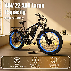 Dakeya Electric Bike for Adults, Ebikes Dual Motor, 2000w Fat Tire Ebike 35mph Dual Motor Electric Bike with Removable 48v, All Terrain Ebikes for Adults, Full Suspension 26" Awd E Bike 22.4ah Battery