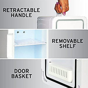 Koolatron Cosmetics Fridge w/Lighted Makeup Mirror, 6L Portable Skincare Refrigerator w/LED Ring Light, 12 Volt DC and 110 Volt AC Cords, Beauty Serum, Face Mask, Home, Travel, Hotel, Dorm, Office