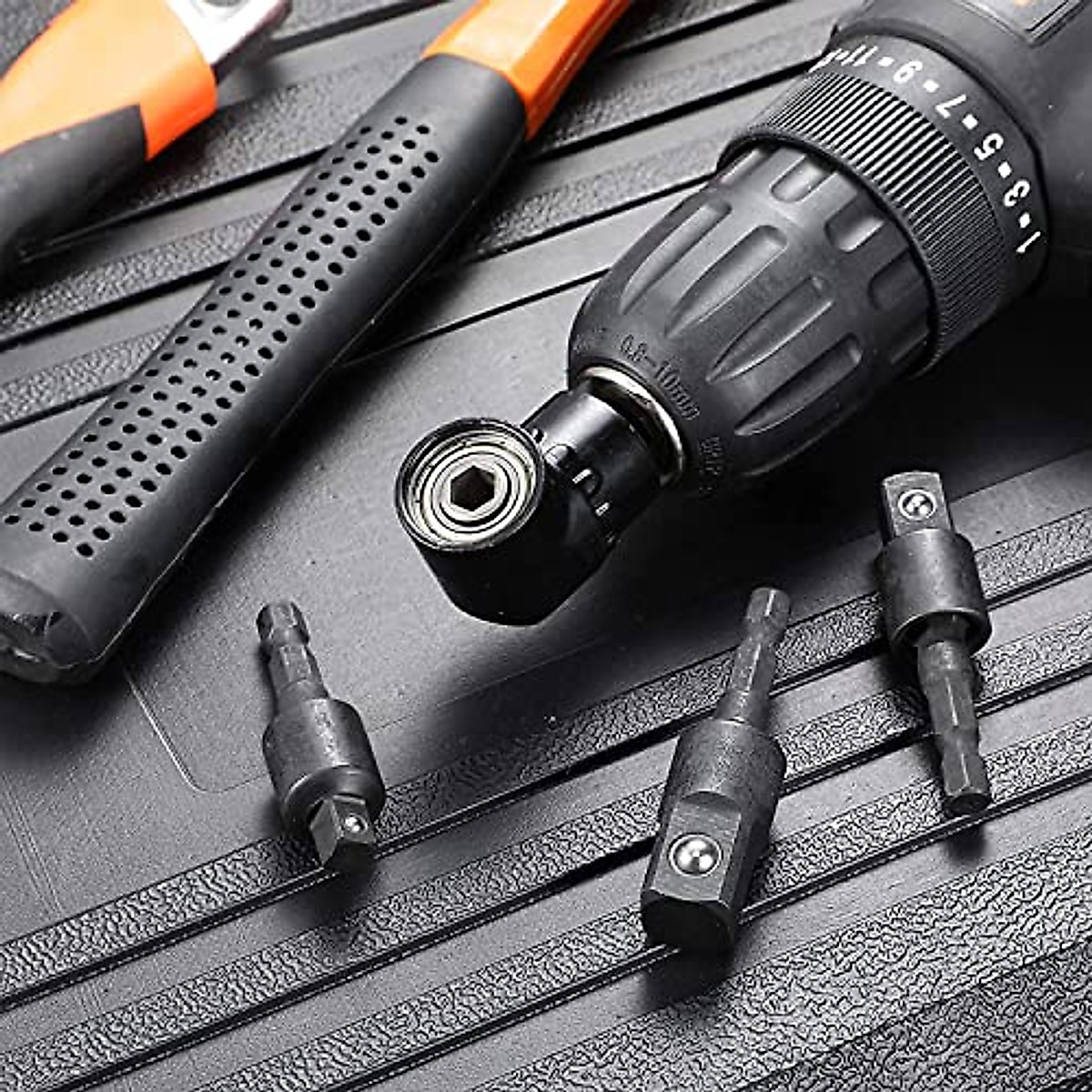 3Pcs 1/4" 3/8" 1/2"360°Rotatable Hex Socket Adapter Drill Bits Set,Impact Grade Socket Wrench Adapter Extension Set,105°Right Angle Drill Screwdriver set Drill Hex Bit Socket Adapter