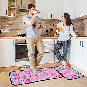Sweet Pink Cupcakes Kitchen Rug Set of 2 Donuts Lollypops Kitchen Mat No-Slip Runner Rug Anti Fatigue Mats Floor Door Mats Carpet Doormats Washable Home Decor 19.7"x27.6"+19.7"x47.2"