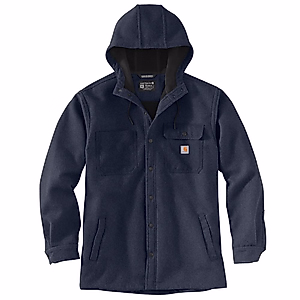 Carhartt Men's Rain Defender Relaxed Fit Heavyweight Hooded Shirt Jacket, Navy, Medium