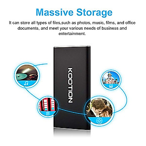 KOOTION External SSD 250GB Portable SSD High-Speed Solid State Drive, Read up to 500MB/s & Write up to 450MB/s