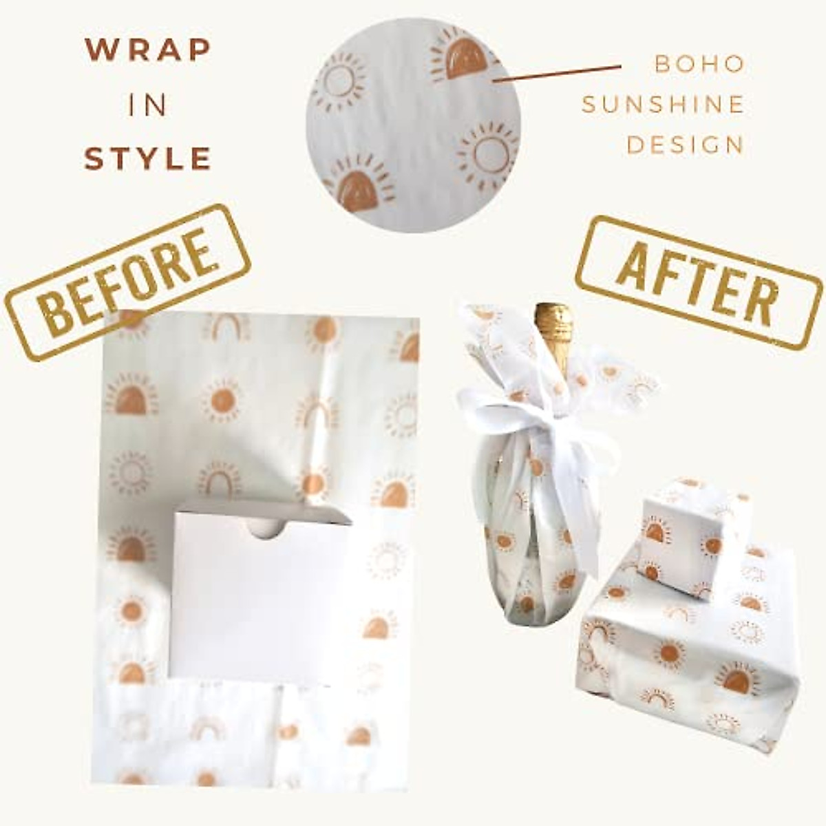 Lain & Lou Easter Tissue Paper for Packaging (25 Pack) Sunshine Boho Tissue Paper - Bulk Pastel Tissue Paper for Packaging Small Business - Boho Wrapping Paper - Orange Tissue Paper for Gift Bags