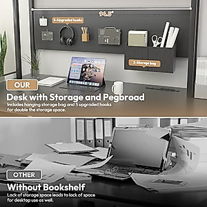 Dowinx L Shaped Desk with Pegboard and Removable Filing Cabinet, Reversible 67” Computer Gaming Desk with Power Outlet and Led, Office Corner Desk with Storage for Home Game, Black