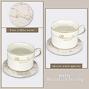 6 Pcs White Marble Coaster Set with Holder Best Absorbent Coasters Drink Coasters Ceramic Bar Coasters Wine Cute Stone Coasters Thirstysone Table Cup Modern Coasters