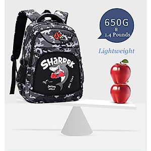 Shark Backpack for Boys, Camo Bookbags for Boys, Boys Backpacks for Kids Elementary