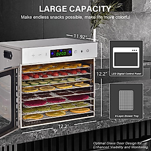 HOPERAN Food Dehydrator, 8 Stainless Steel Trays Dehydrators for Food and Jerky, Herbs, Fruit, Dehydrator Machine with Digital Timer and Temperature Control, Overheat Protection, Recipe Book Included