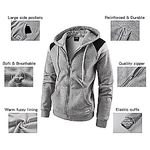 OHSNMAKSL Men's Full Zip Hoodie Fleece Jacket Sweatshirt Lined work coat 21-M-WY-08#Grey-L