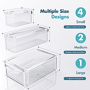 Set Of 7 Fridge Organizer Stackable Refrigerator Organizer Bins with Lids, Fridge Organization and Storage Clear Containers, BPA-Free Plastic Pantry Storage Bins for Fruits, Vegetable, Food, Drinks