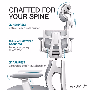 Takumi Ergonomic Office Chair Reclining High Back Mesh Chair, Home Office Desk Chairs with Wheels, Ergonomic Chair, Mesh Office Chairs with Lumbar Support, Best Office Chairs for Long Hours!