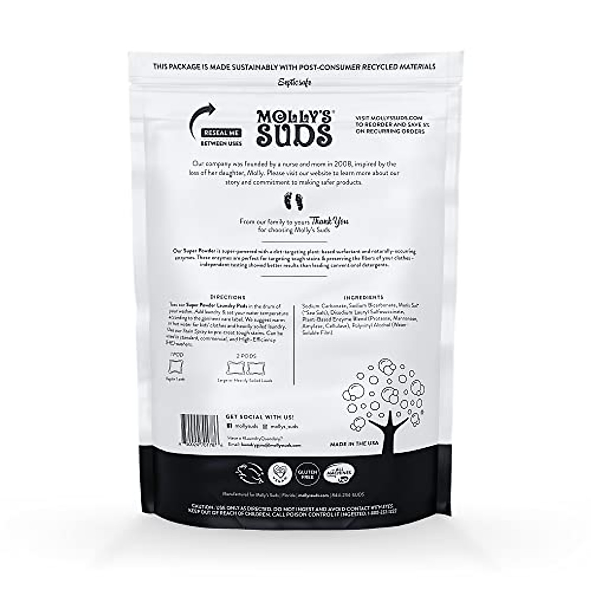 Molly's Suds Super Powder Laundry Detergent Pods | Natural Extra Strength Detergent for Sensitive Skin | Ultra Concentrated and Stain Fighting (Unscented - 90 Count)