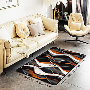 Orange Grey White Black Stripes Area Rug 5'x7' Geometric Living Room Rugs for Geometry Bedroom Home Decor Modern Striped Art Carpet Ultra Soft Non-Slip Indoor Floor Mat