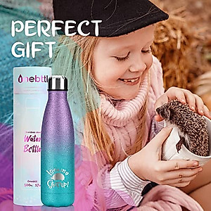 Onebttl Hedgehog Gifts for Women, Girls, Looking Sharp Water Bottle for Hedgehog Lover, 17 oz (500ml) Insulated Stainless Steel Bottle, Hedgehog Gifts for Girls, Gift Box Included
