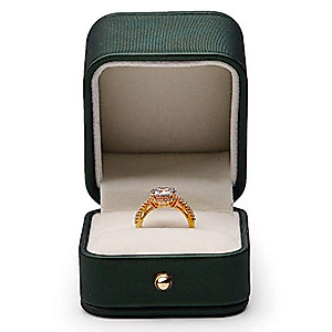 Oirlv Gorgeous Blackish Green Ring Box Premium Leather Ring Bearer Box for Wedding,Proposal Jewelry Gift Case