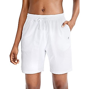 G Gradual Women's Bermuda Shorts Jersey Shorts with Deep Pockets 7" Long Shorts for Women Lounge Walking Athletic (White, Large)