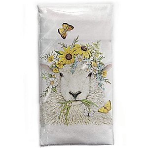 Mary Lake-Thompson Sheep with Flowers Cotton Flour Sack Dish Towel