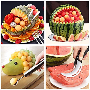 Gayisic 4 PCS Watermelon Slicer Cutter, Fruit Carving Tools Knife Kit , Stainless Steel Fruit Corer Cutter Kit for Ice Cream Melon Fruit Slicer
