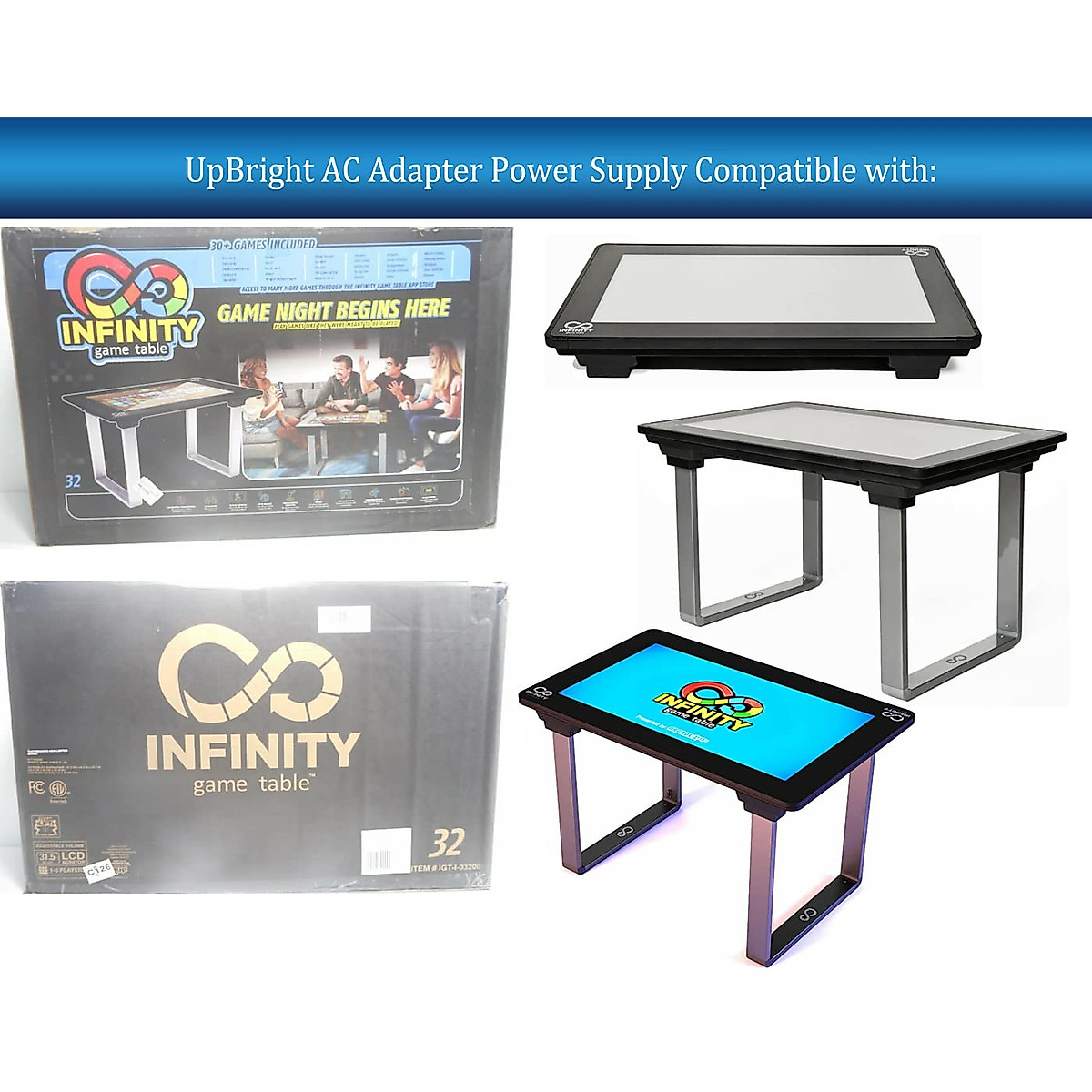 UpBright 12V AC/DC Adapter Compatible with Arcade1Up Item # 8207 ARCU1022690 24" & 32" Portable Infinity Game Table Model IGT-I-02400 IGT-I-03200 Gaming Arcade 1up Power Supply Cord Battery Charger