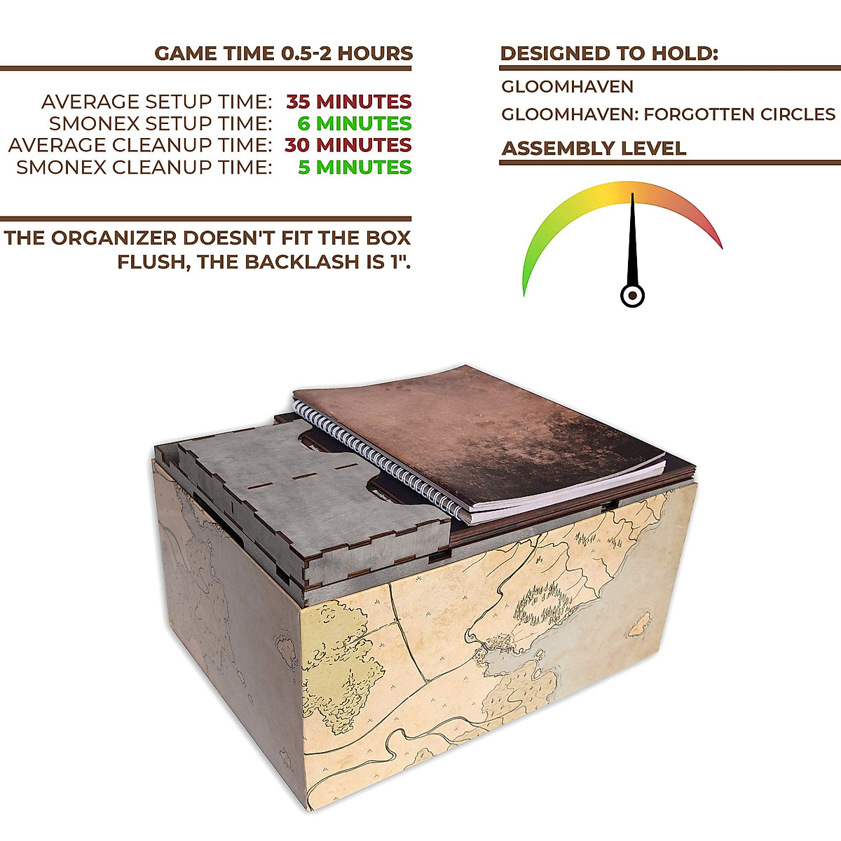 SMONEX Wooden Organizer Compatible with Gloomhaven Board Game - Box Suitable for Storage All Gloomhaven Expansions - Insert and Storage Suitable for Gloomhaven (Gray)