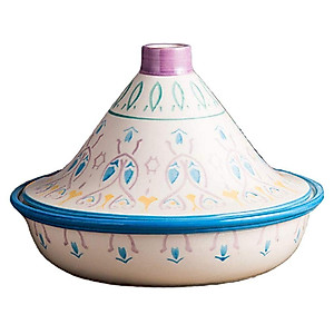 MYYINGBIN 10 Inches Moroccan Tagine with Ceramic Base and Cone-Shaped Lid Underglaze Craft Clay Enamel Stew Pot Healthy Slow Cooker, White